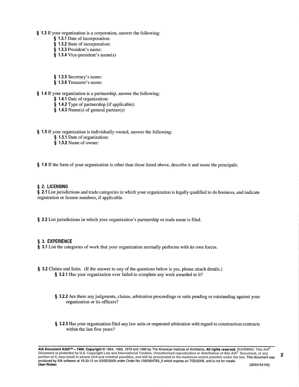 KMD Construction, LLC AIA 305 – 1986 | KMD Construction, LLC